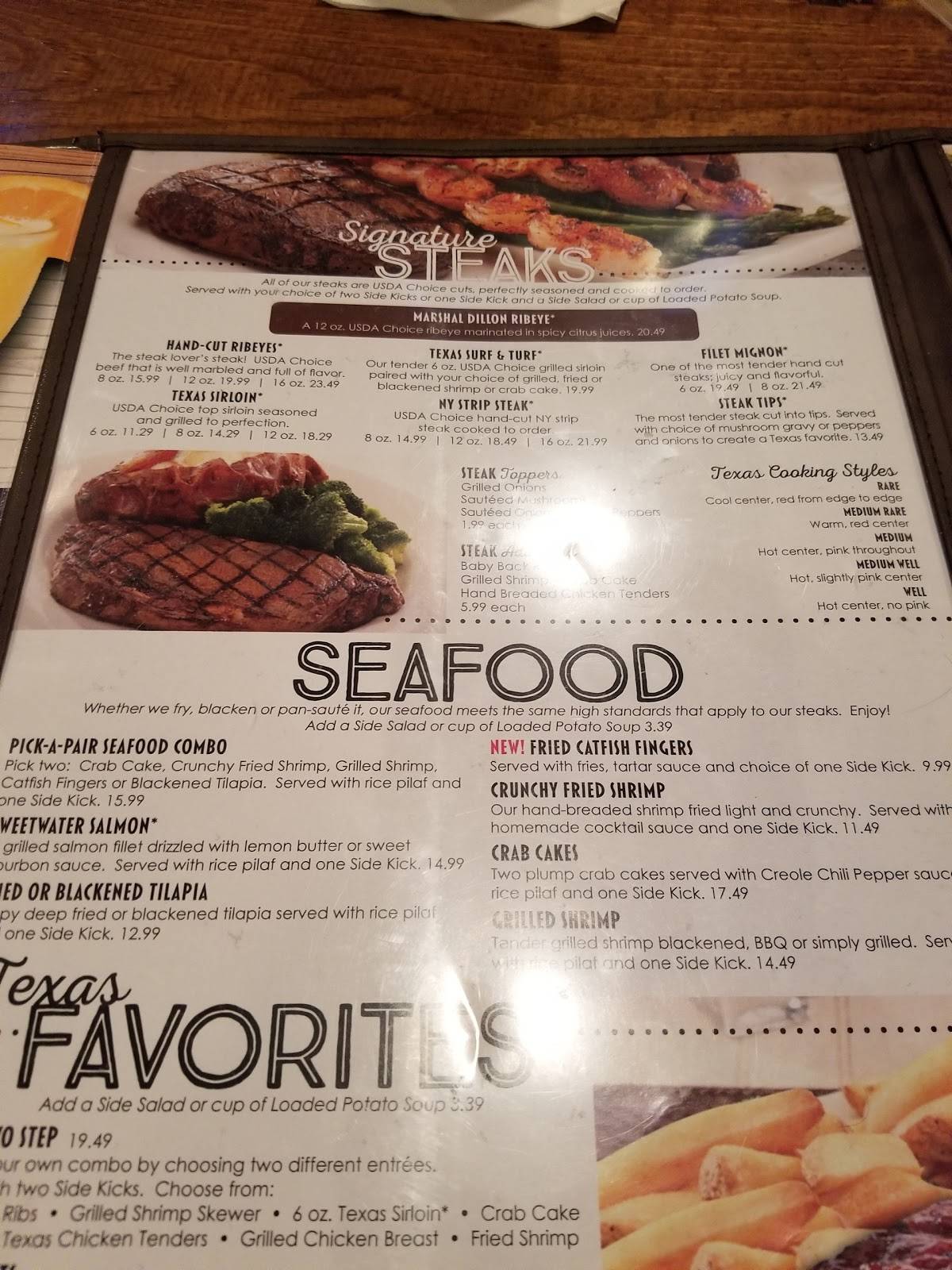 Menu at Texas Steakhouse & Saloon, Staunton