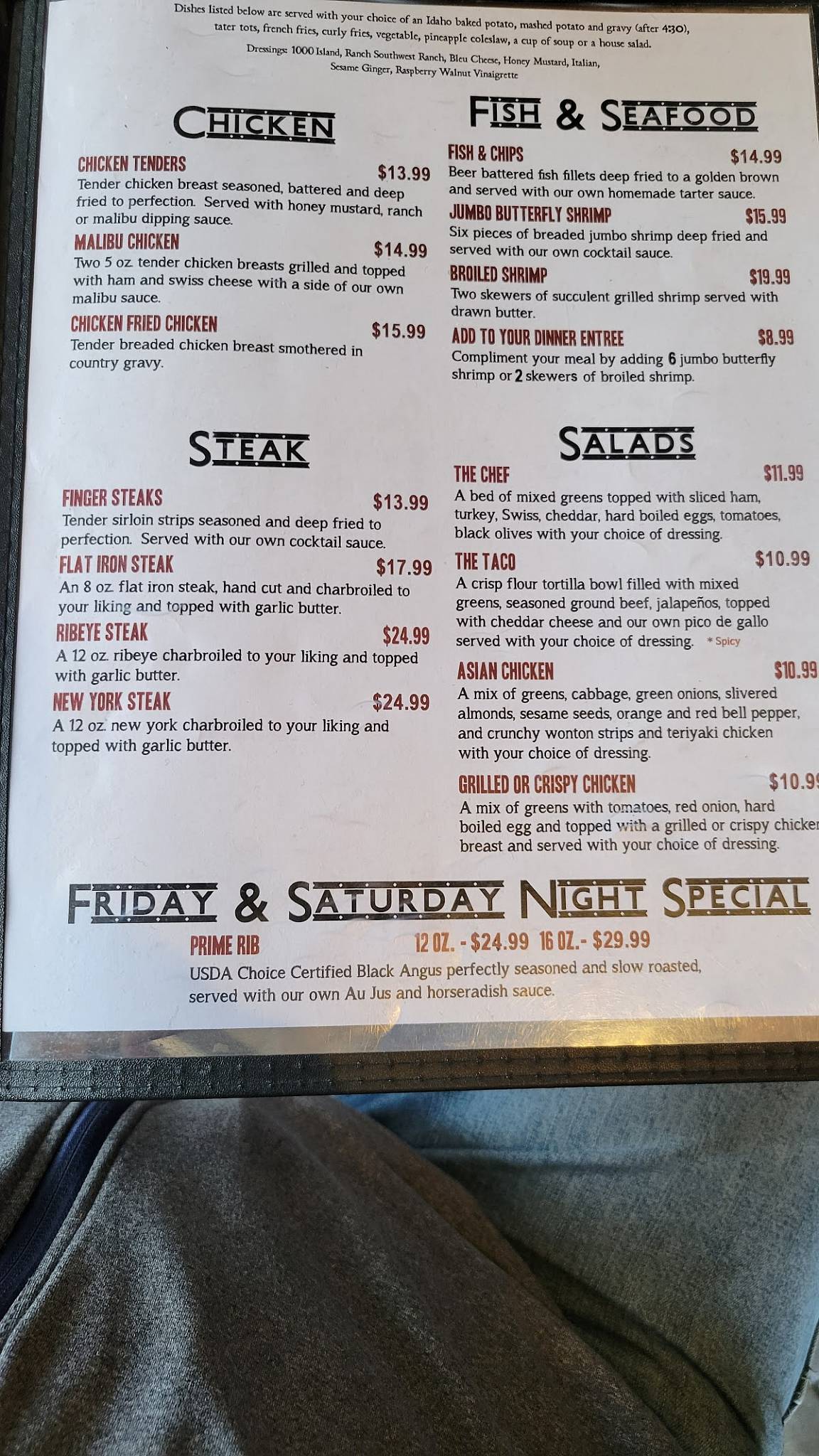 Menu at The Cactus Grill steakhouse, Kimberly
