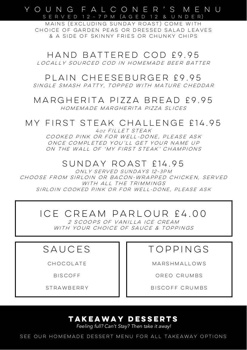 Menu at The Falcon Steakhouse, Wotton-under-Edge