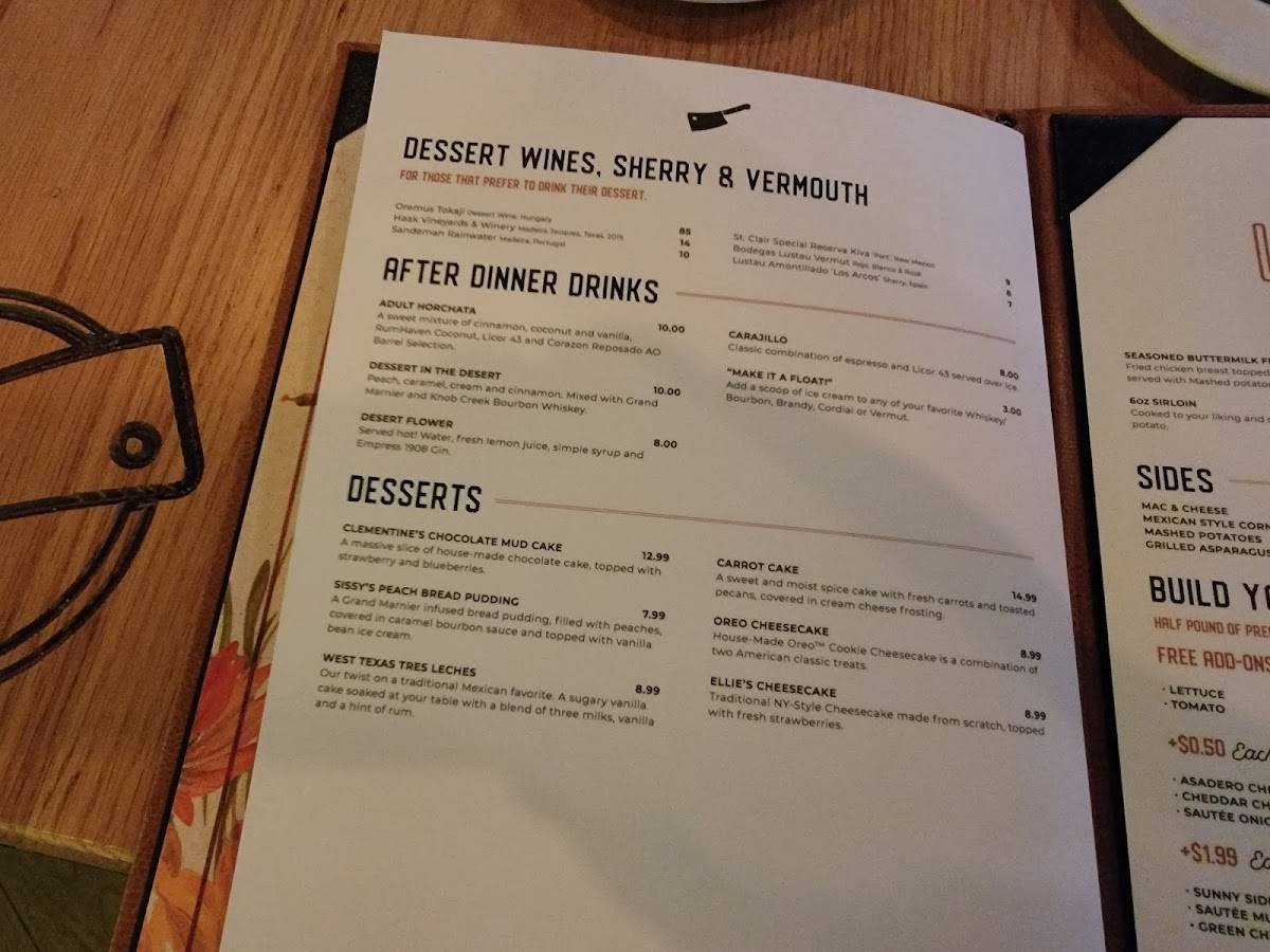 Menu at West Texas Chophouse steakhouse, El Paso