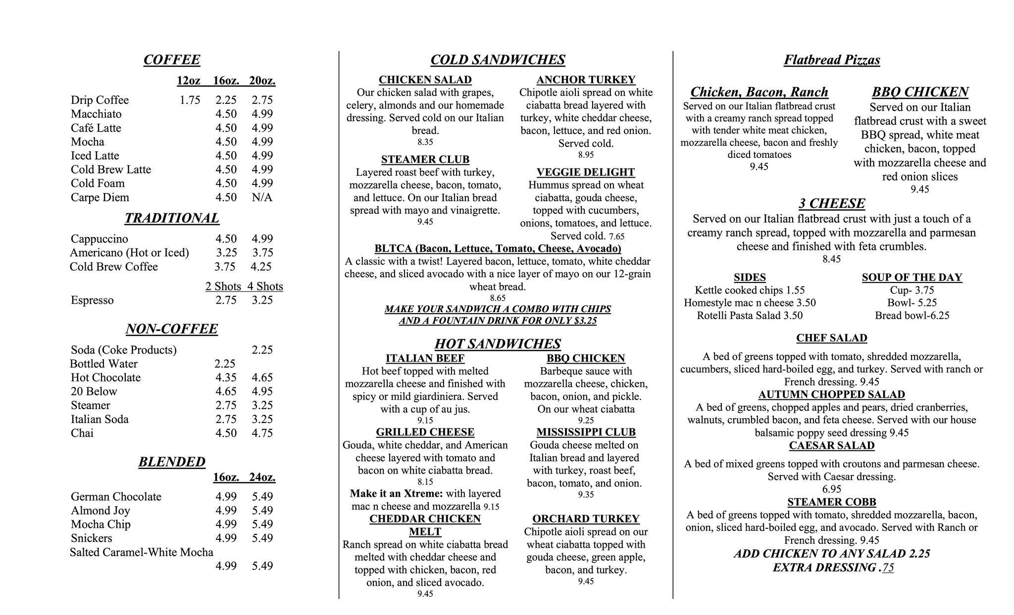 Menu at Steam Anchor Coffee & Cafe, Fulton