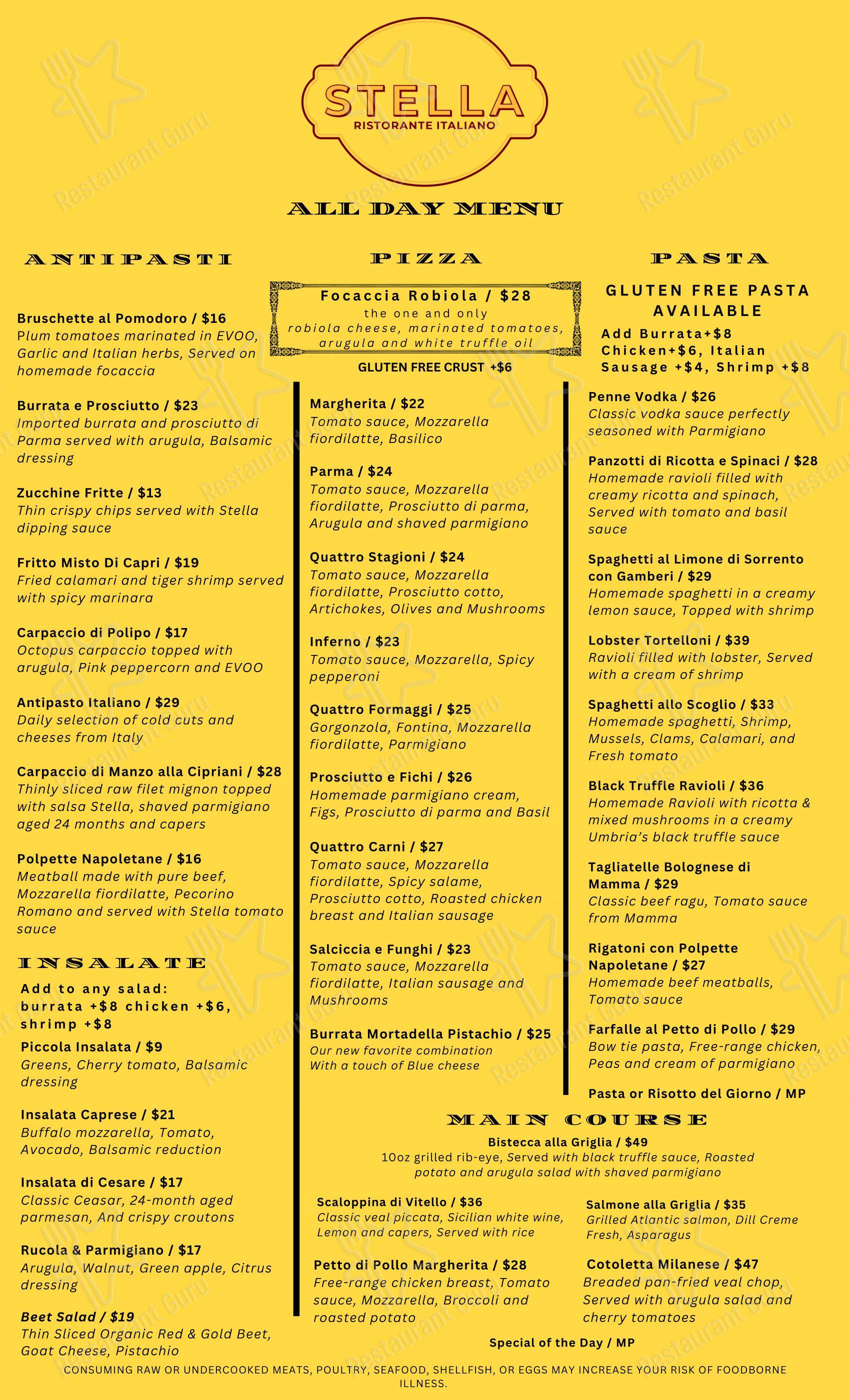 Menu at Stella Ristorante Italiano pub & bar, Southlake