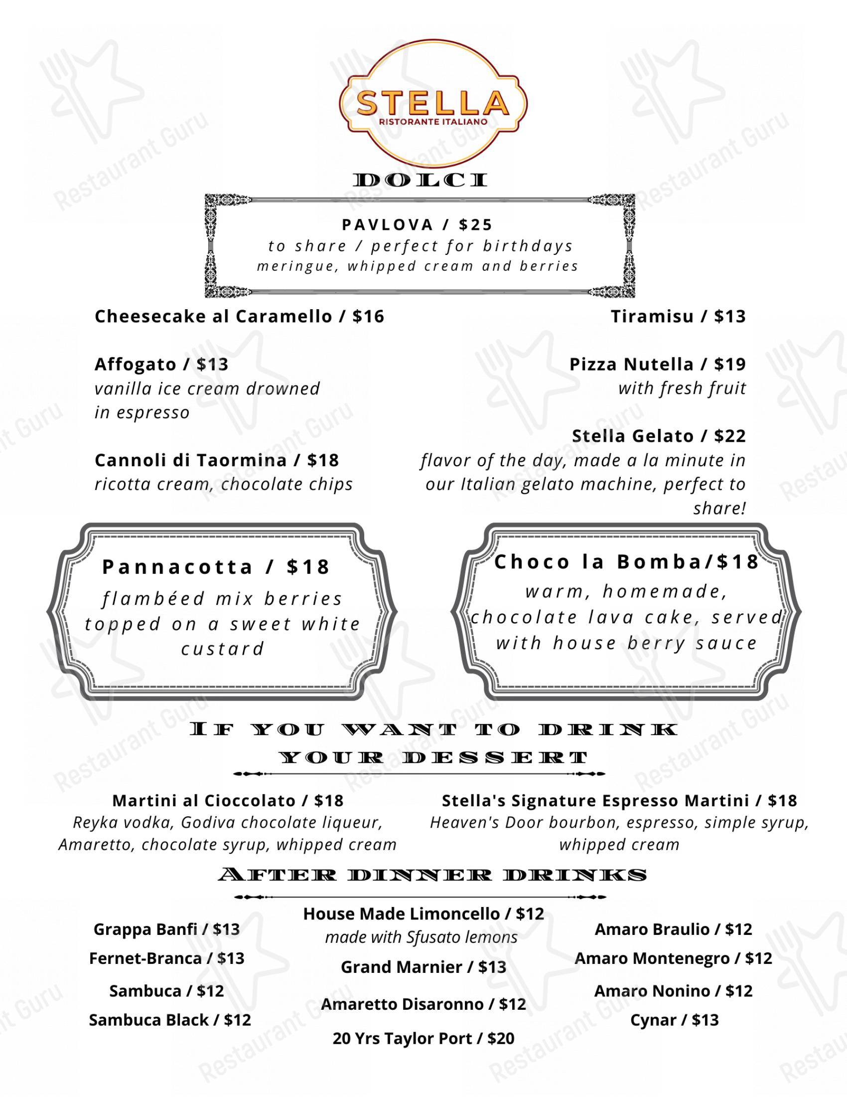 Menu at Stella Ristorante Italiano pub & bar, Southlake
