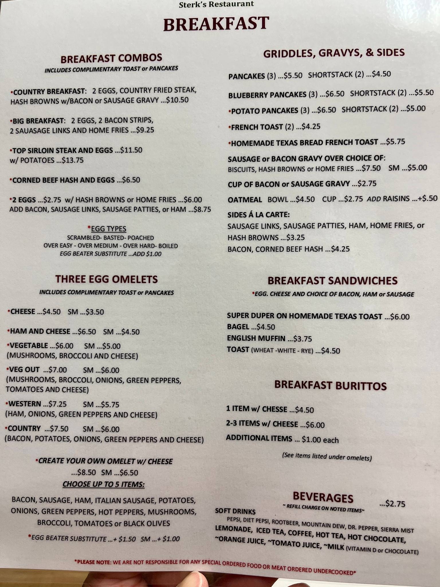 Menu at Sterk's Restaurant - Wakeman, OH, Wakeman