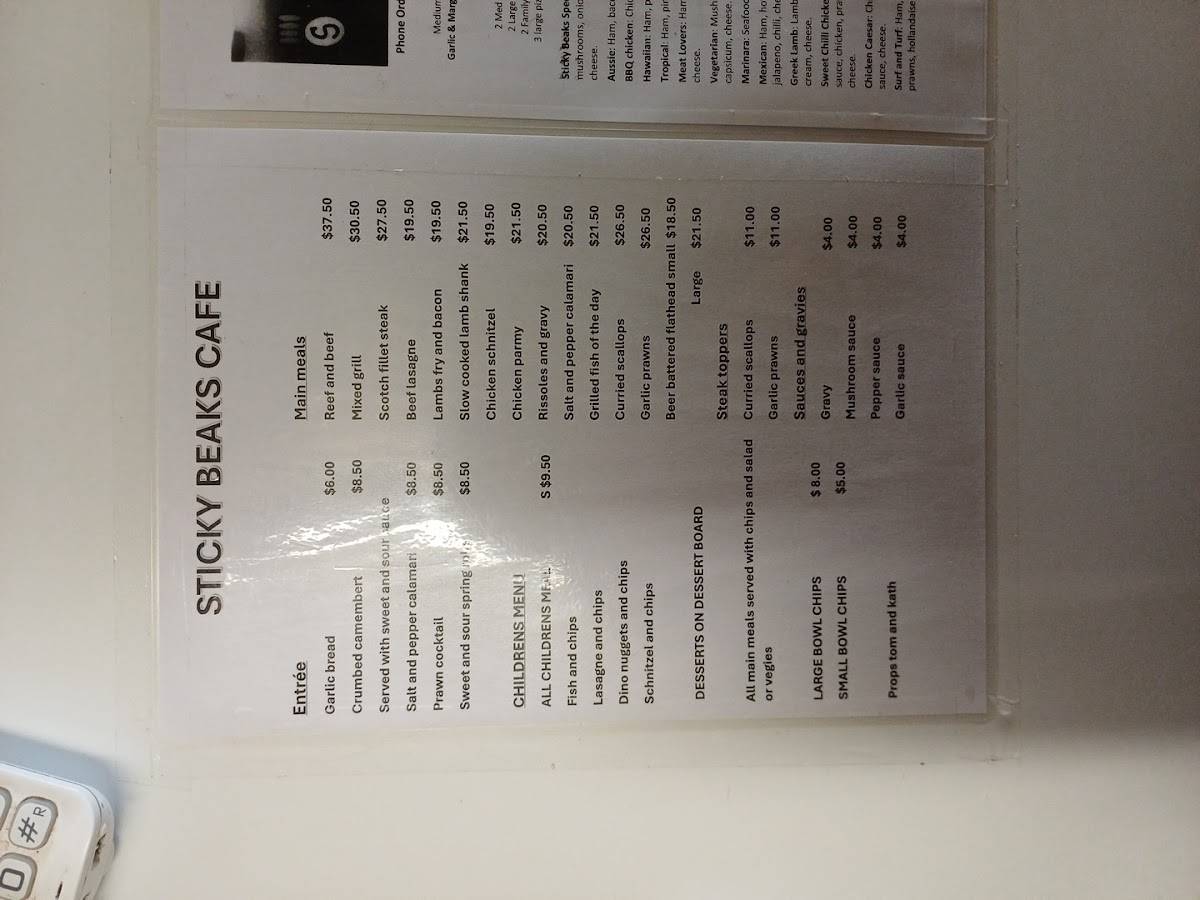 Menu at Sticky Beaks Pizza restaurant, Longford