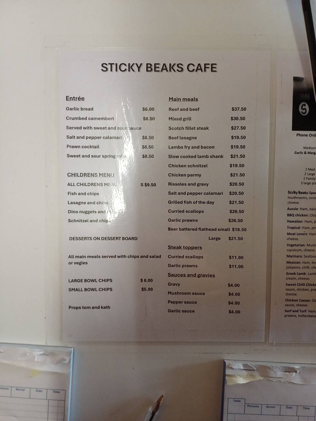 Menu at Sticky Beaks Pizza restaurant, Longford