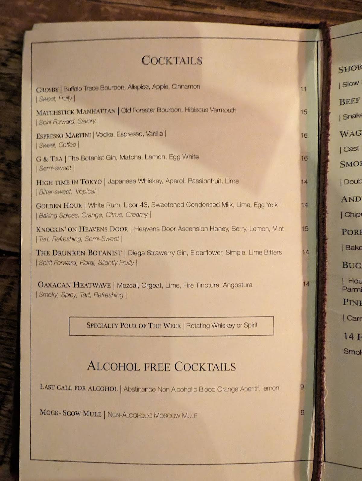 Menu at Matchstick Restaurant & Spirits, Stillwater