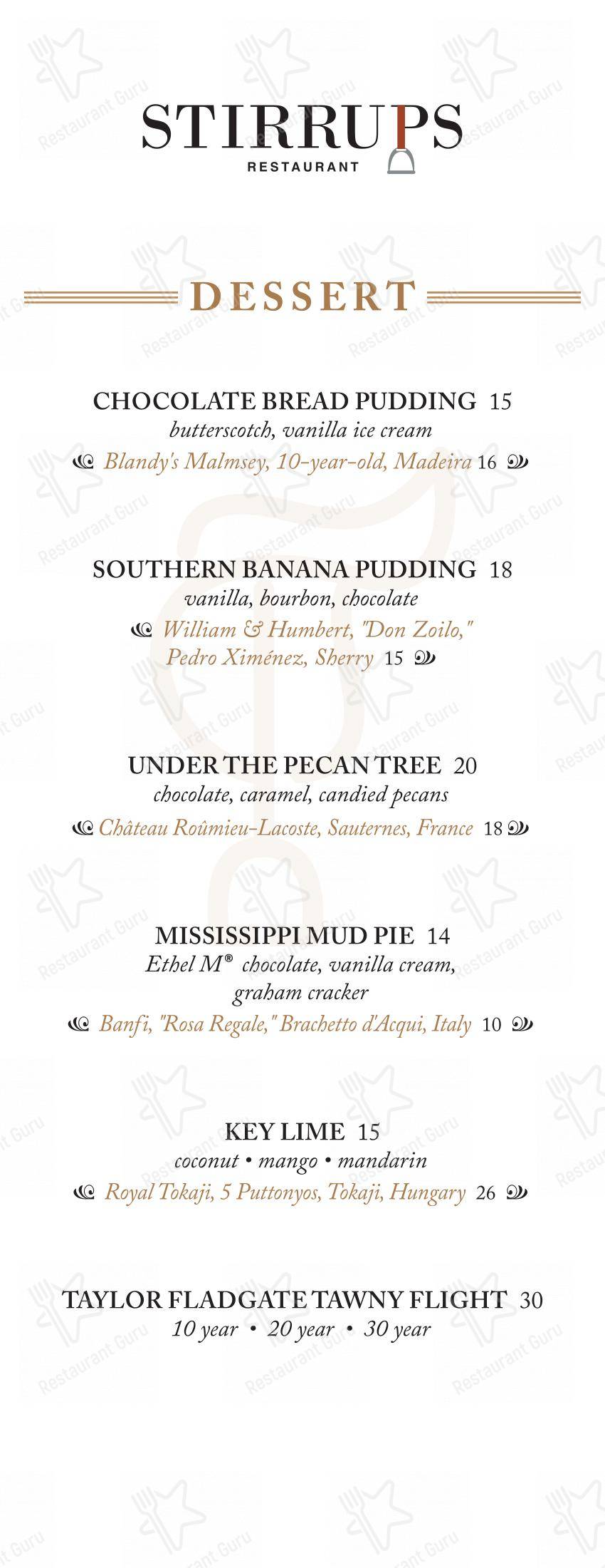 Menu at Stirrups Restaurant, Ocala