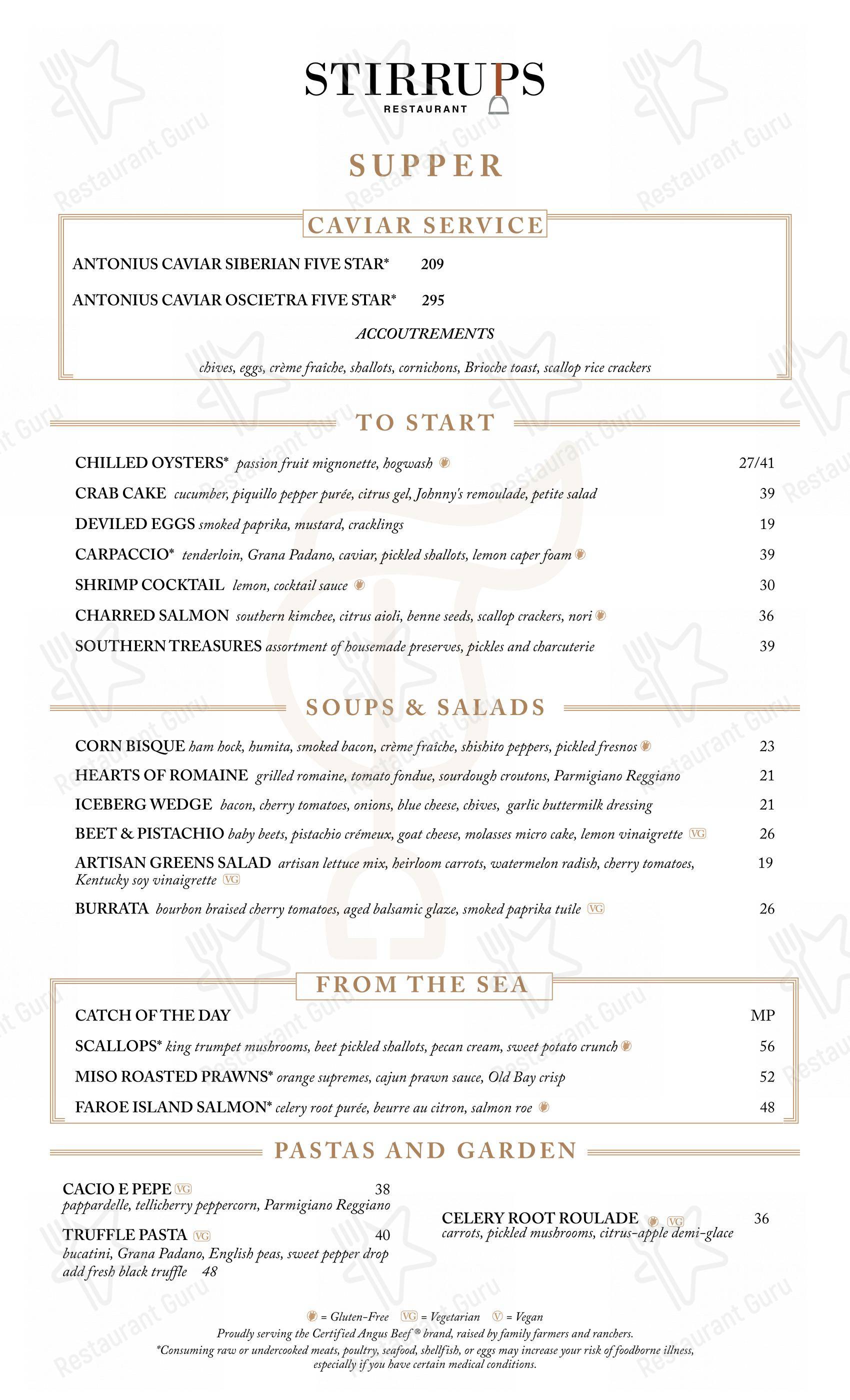 Menu at Stirrups Restaurant, Ocala