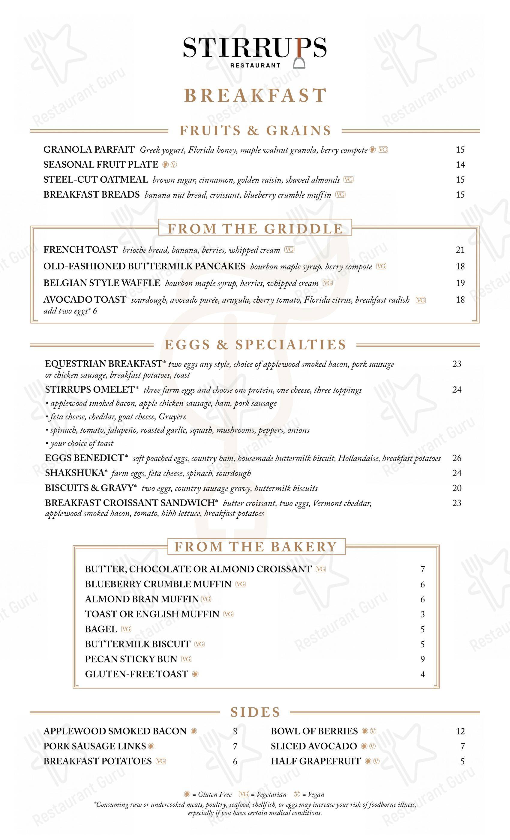 Menu at Stirrups Restaurant, Ocala