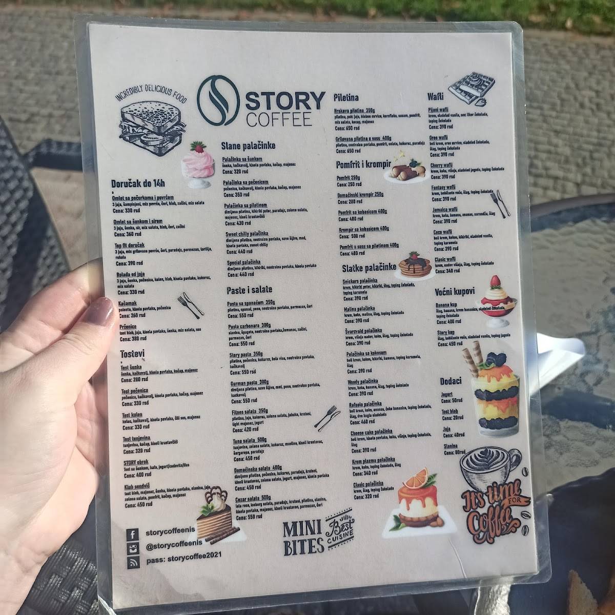 Menu at Story Coffee Niš cafe, Niš