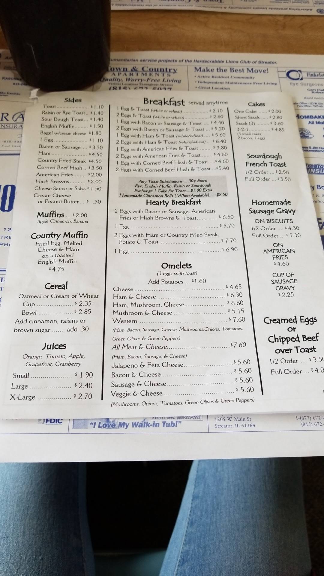 Menu at Country Cupboard restaurant, Streator, 124 S Vermillion St