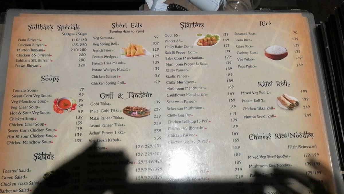 Menu at Sulthan's Biriyani, Phoenix Mall, Chennai, Shop No. 47-A