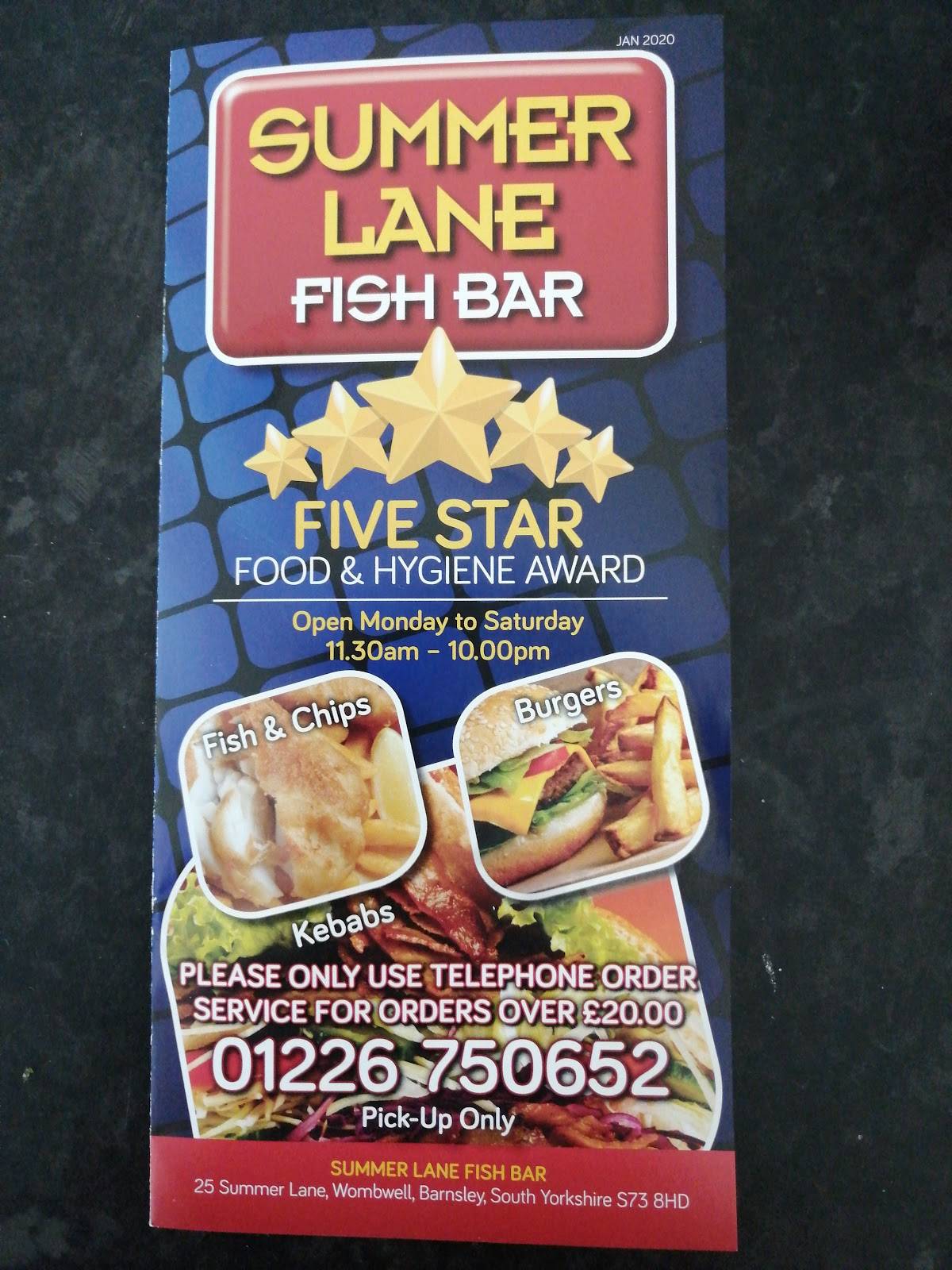 Menu at Summer Lane Fish Bar, Barnsley, 25 Summer Ln