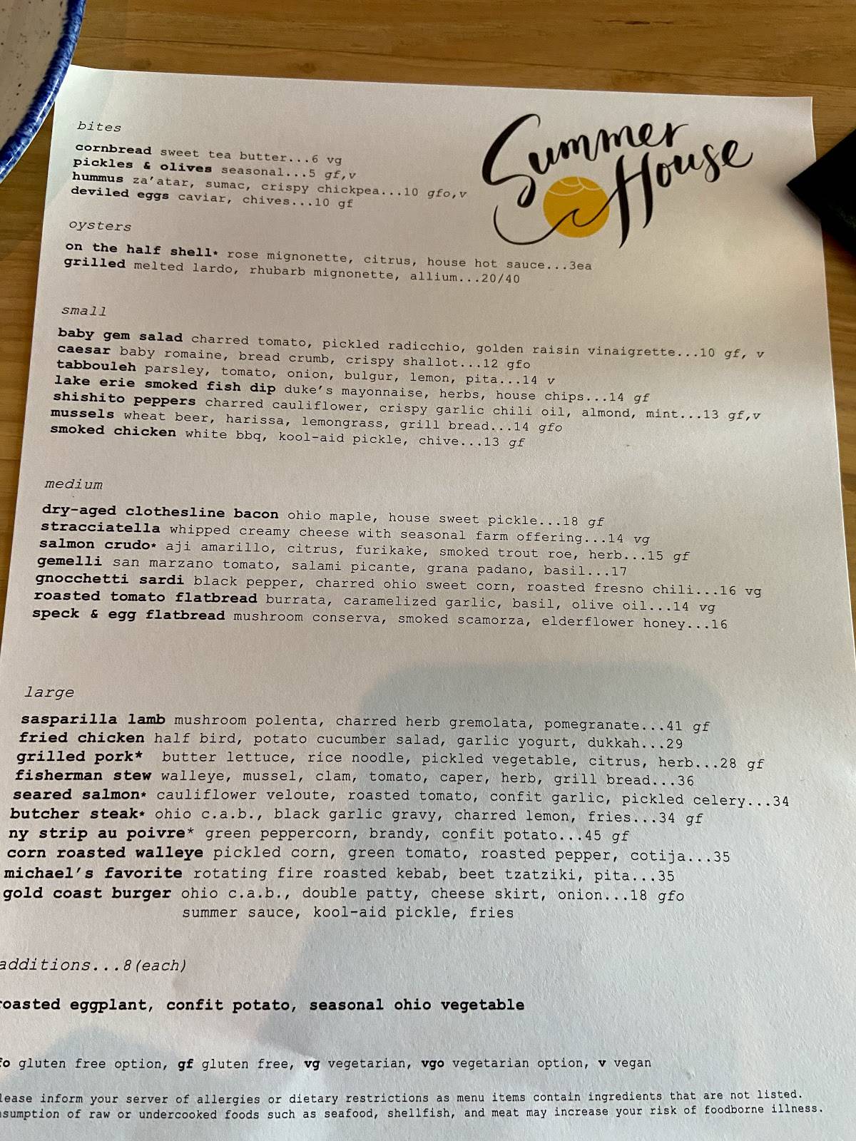 Menu at Summer Place pub & bar, Lakewood