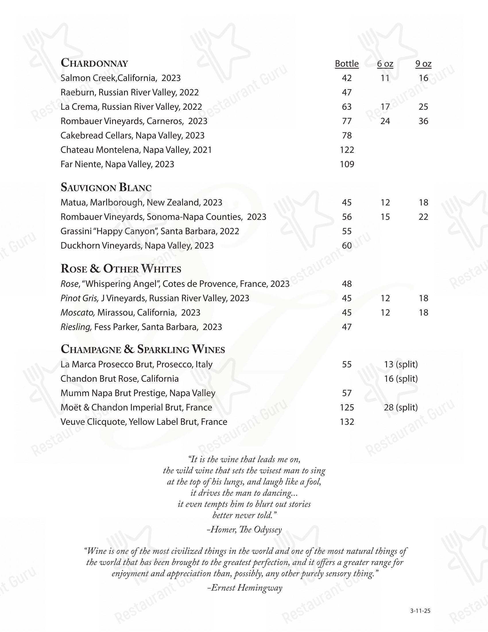 Menu at Summit House Restaurant, Fullerton