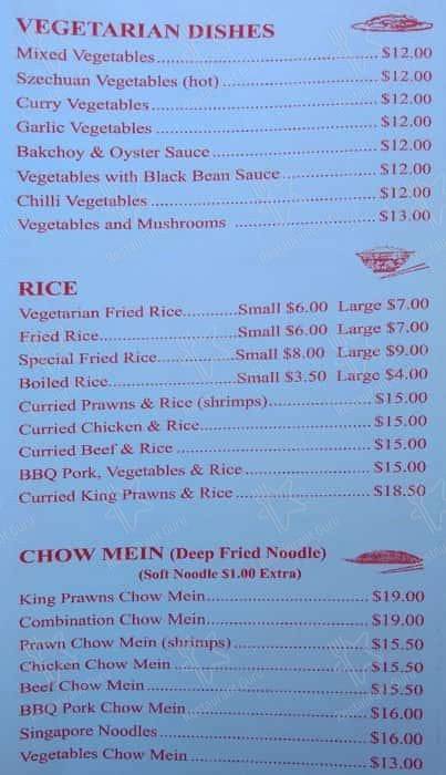 Menu at Sun Moon restaurant, Thornlands