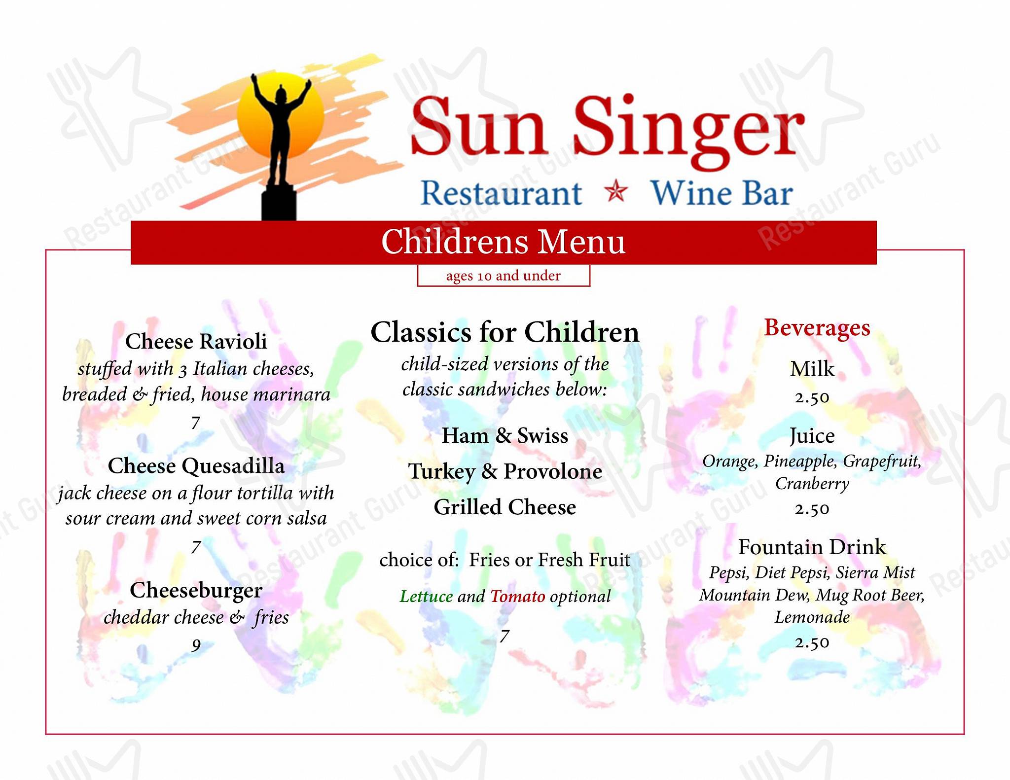 Menu at Sun Singer Restaurant, Wine & Spirits, Champaign