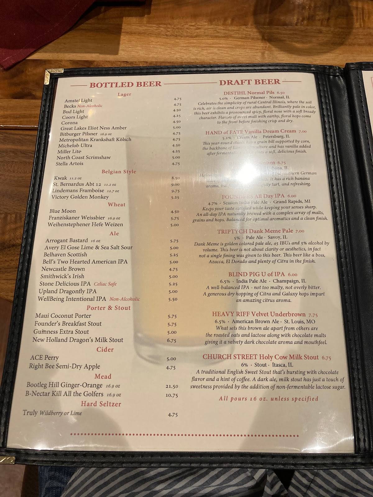 Menu at Sun Singer Restaurant, Wine & Spirits, Champaign