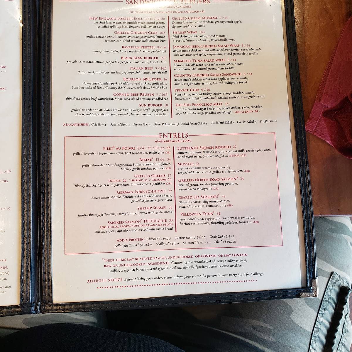 Menu at Sun Singer Restaurant, Wine & Spirits, Champaign