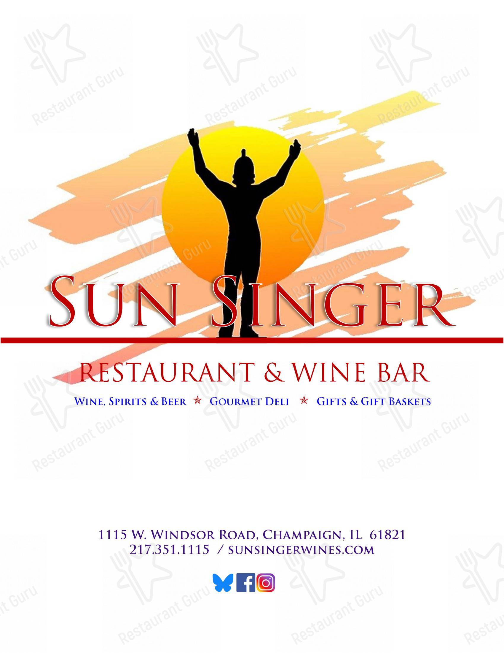 Menu at Sun Singer Restaurant, Wine & Spirits, Champaign