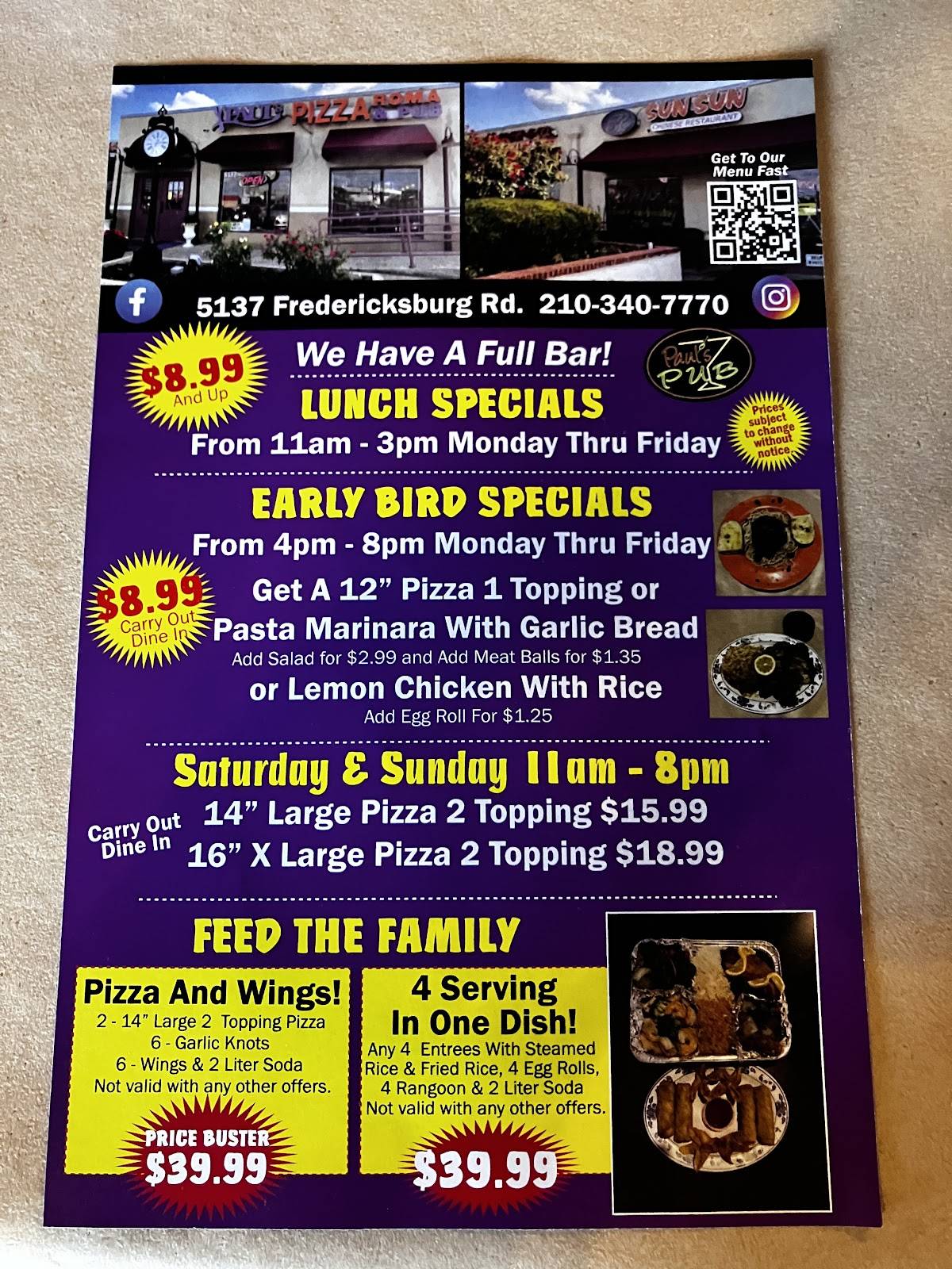 Menu at Sun Sun Chinese Restaurant, San Antonio, Fredericksburg Rd
