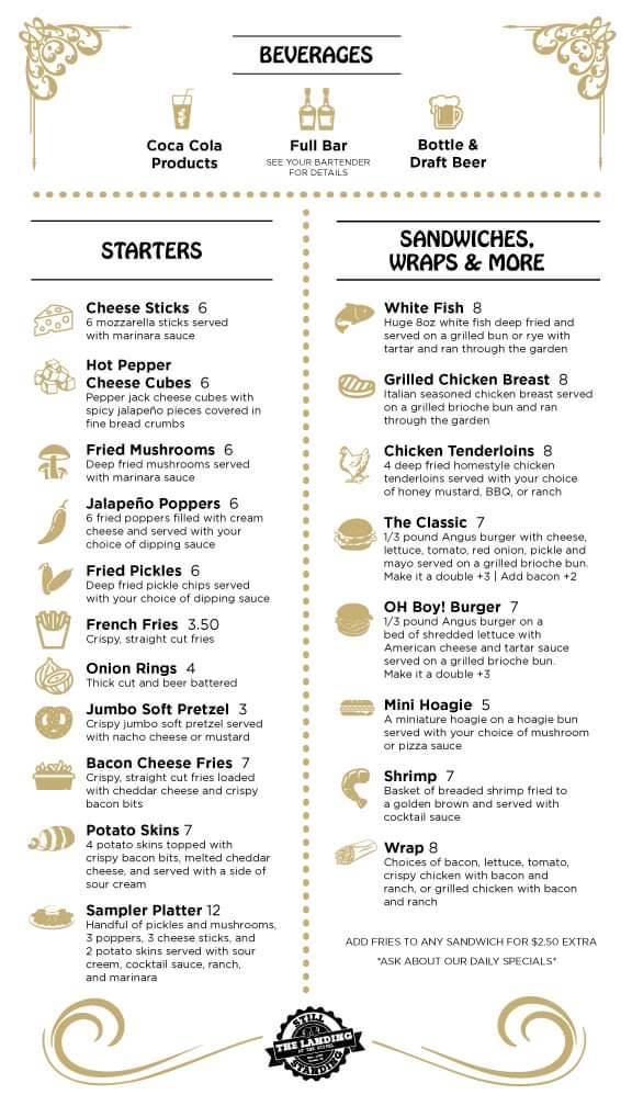 Menu at Sunman’s Landing at the Wippel pub & bar, Sunman