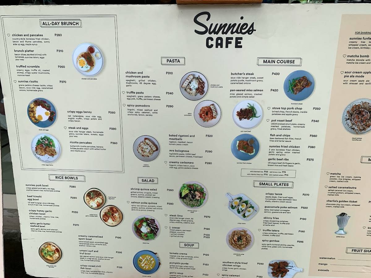 Menu at Sunnies Cafe, Taguig, H322+76V