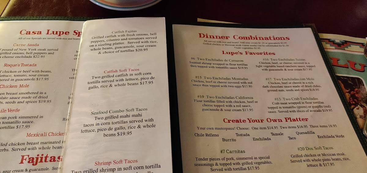 Menu at Casa Lupe restaurant, Sunnyvale