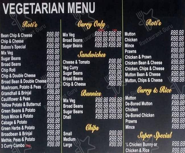 Menu at Sunrise Chip 'N Ranch fast food, Cape Town