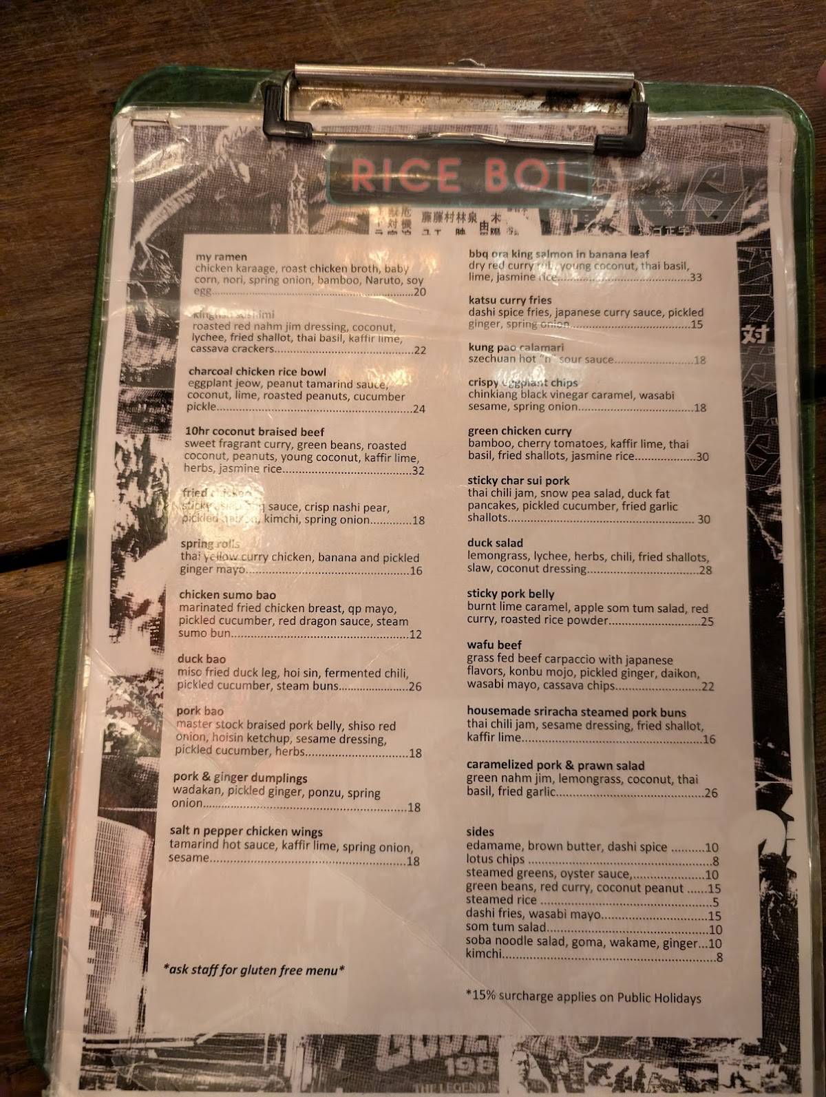 Menu at Rice Boi restaurant, Mooloolaba
