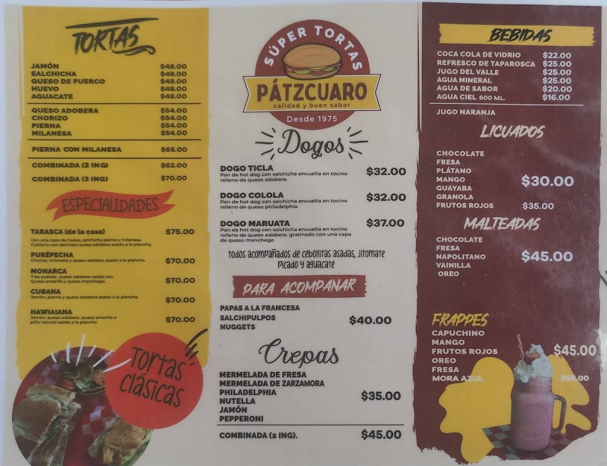 Menu at Super Tortas Pátzcuaro restaurant, Morelia, Calz. Ventura ...
