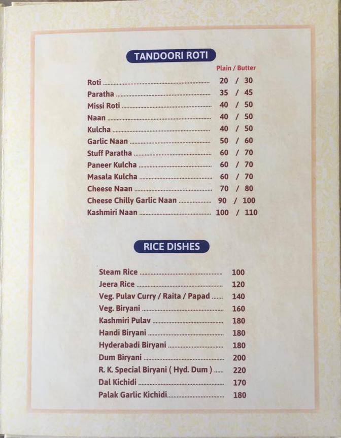 Menu at Hotel Radha Krishna, Surat, Shop no.3