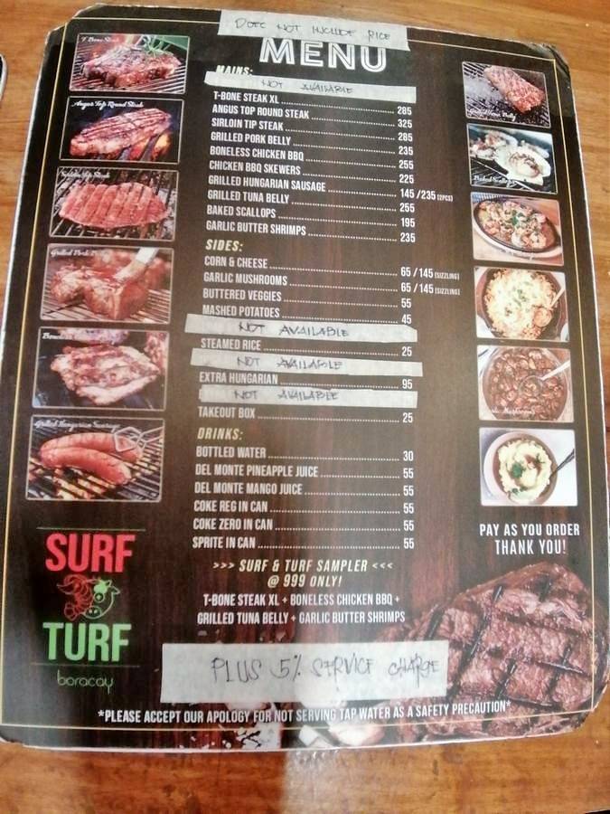 Menu at Surf & Turf Steakhouse Boracay, Malay, 2 D'mall de Boracay