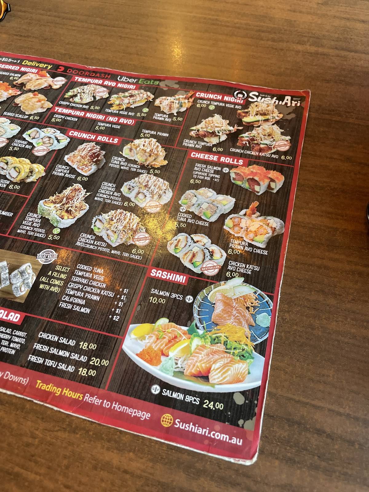 Menu at Sushi Ari Sippy Downs restaurant, Sippy Downs