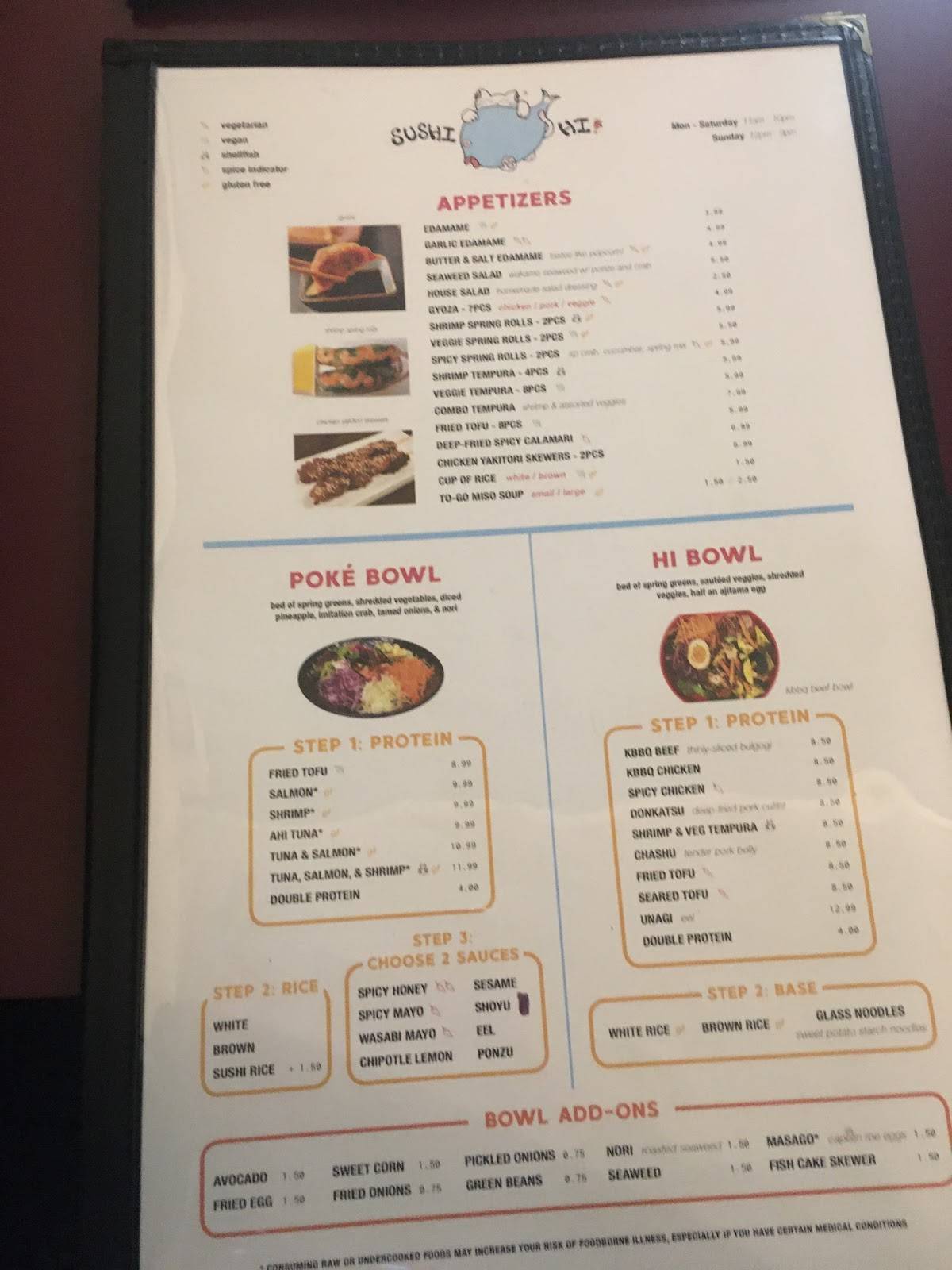 Carta del restaurante Sushi Hi, Austin