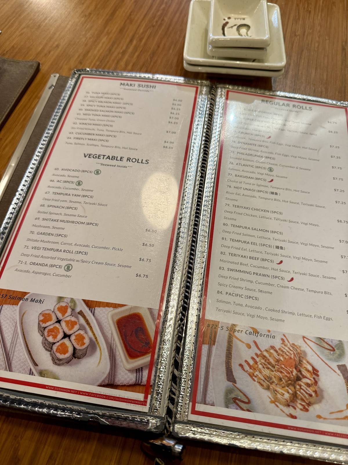 Menu at Sushi Hon restaurant, Winnipeg, Kenaston Blvd #120