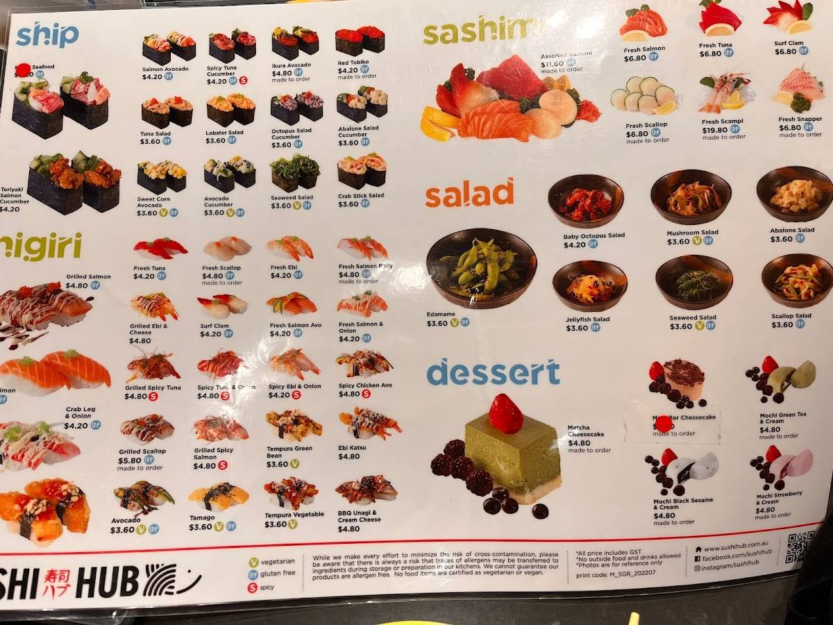 Menu at Sushi Hub William Street restaurant, Perth
