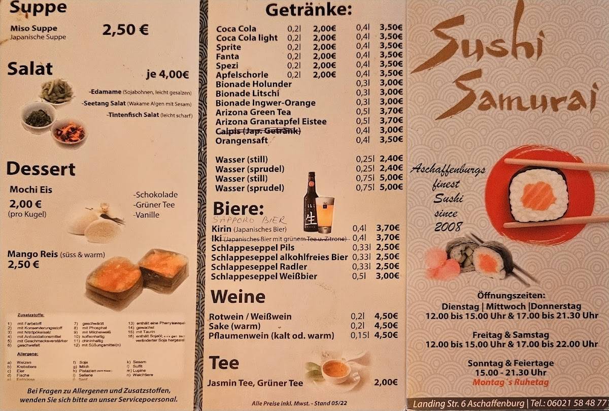 Speisekarte von Sushi-Samurai restaurant, Aschaffenburg
