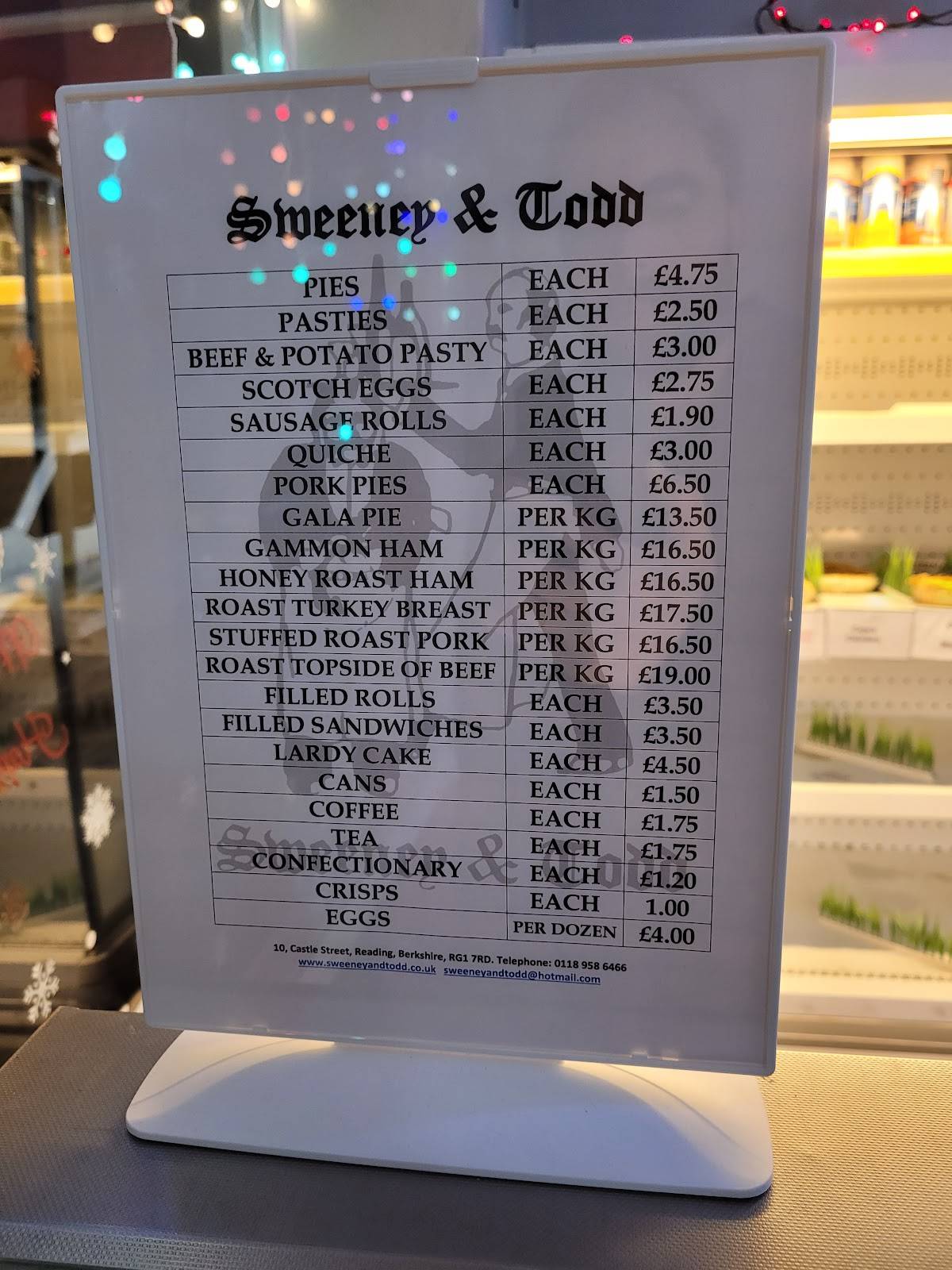 Menu at Sweeney & Todd pub & bar, Reading