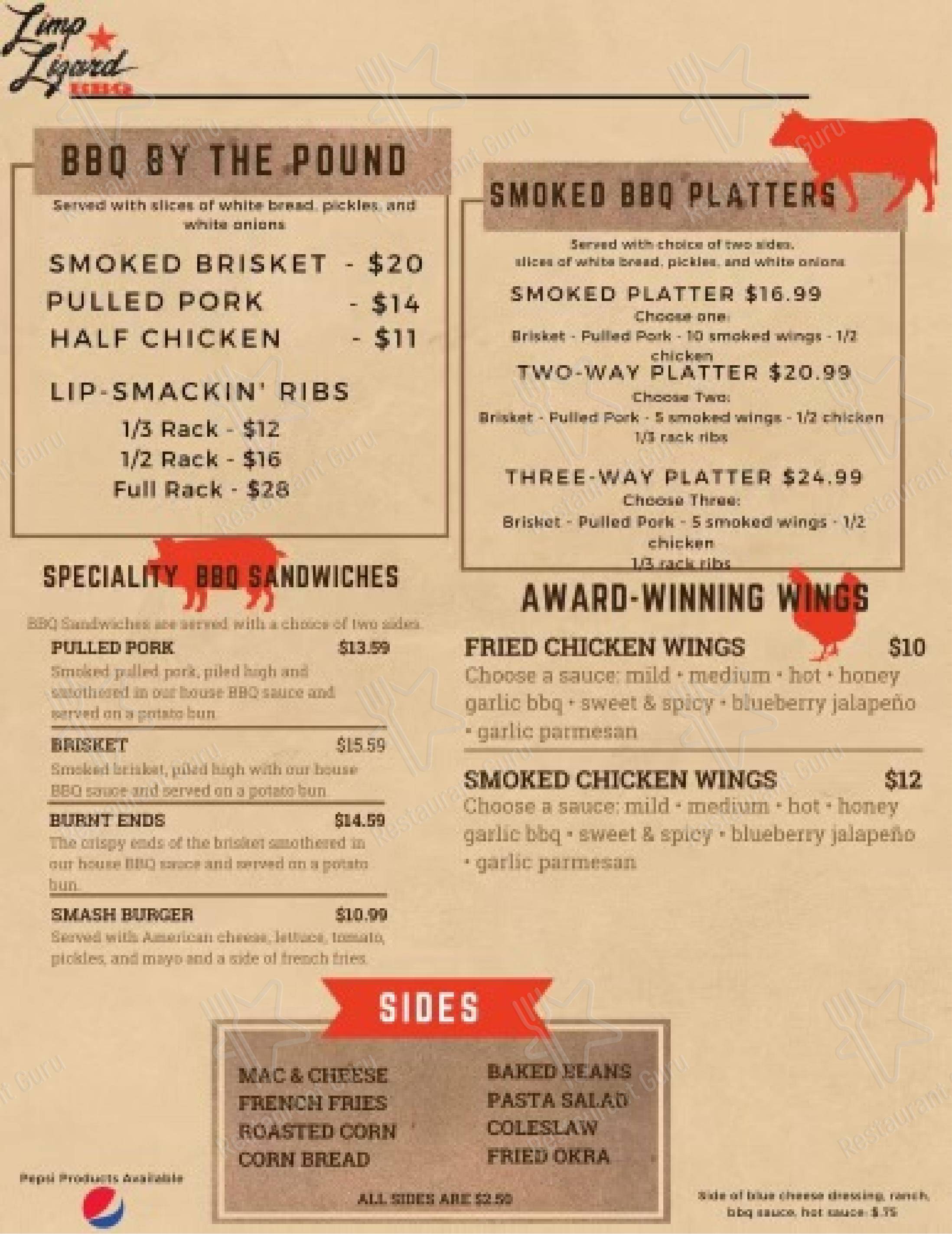 Menu at Limp Lizard Lounge Bar & Grill, Syracuse