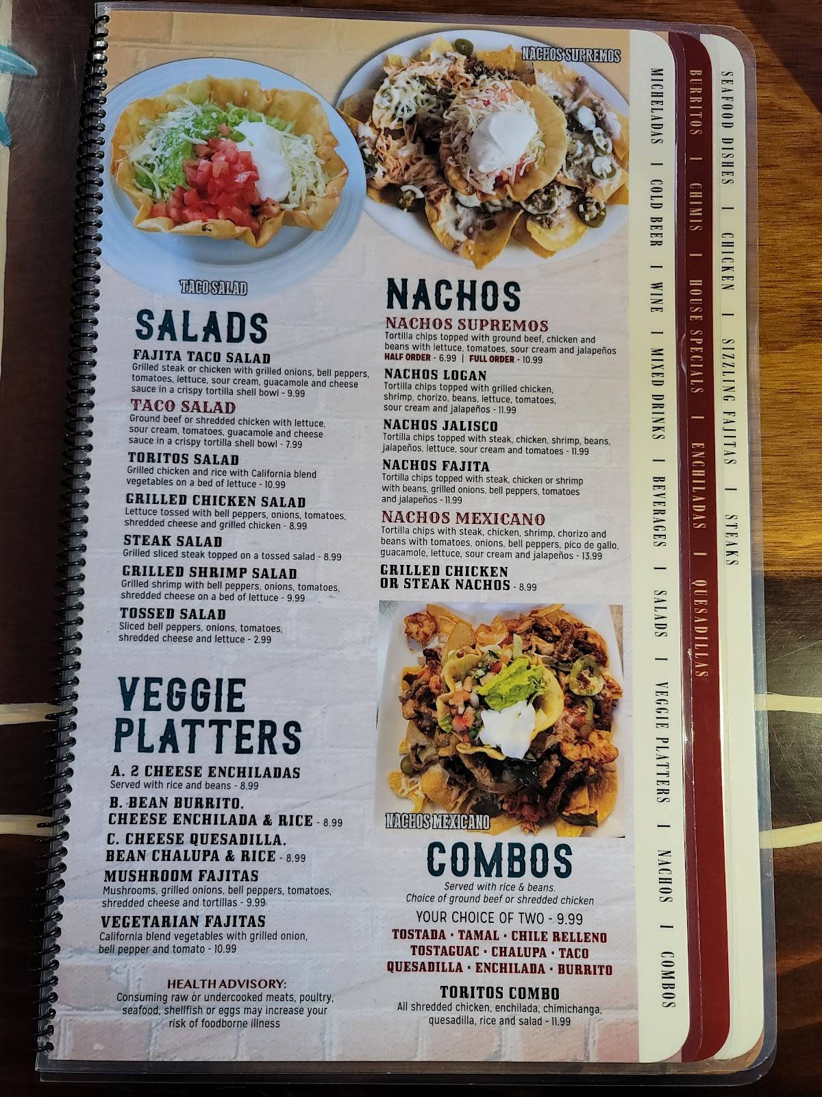 Menu at Los Toritos restaurant, Syracuse