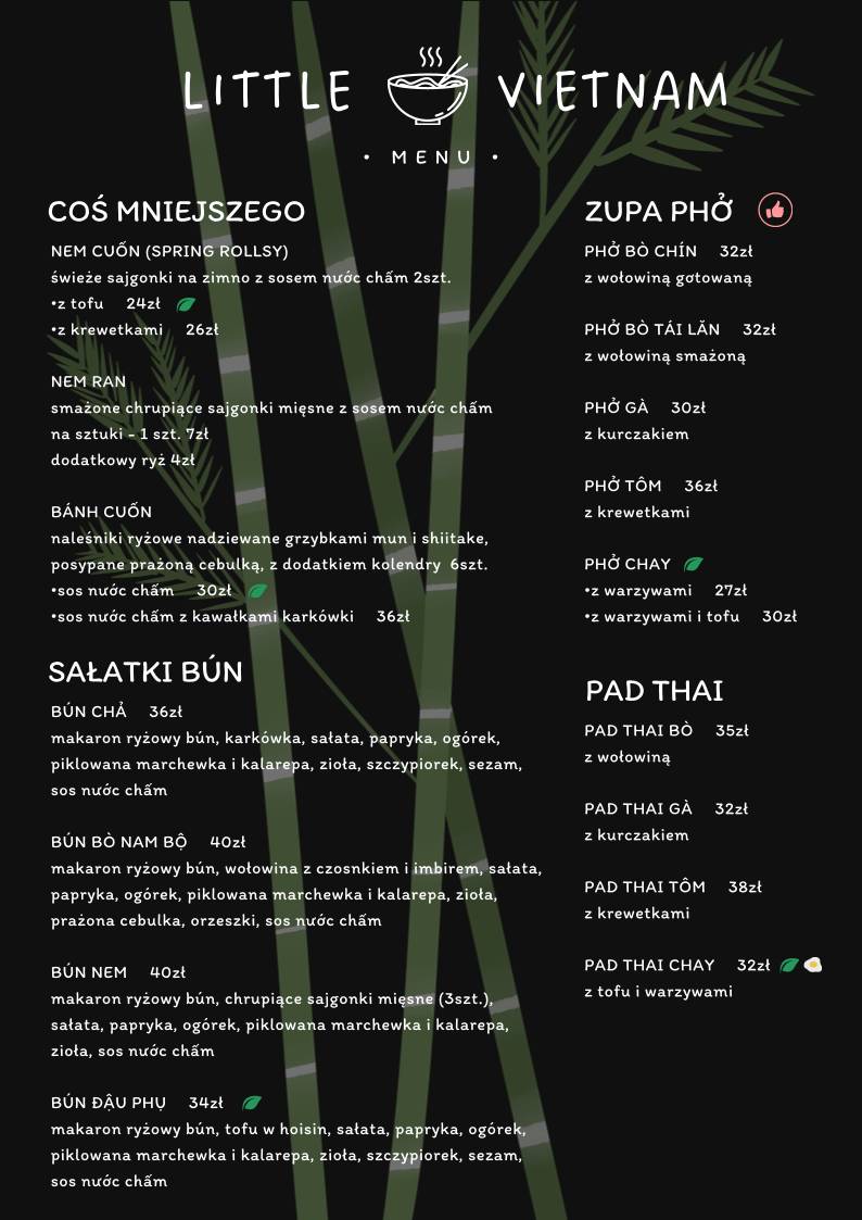 Menu at Little Vietnam restaurant, Szczecin