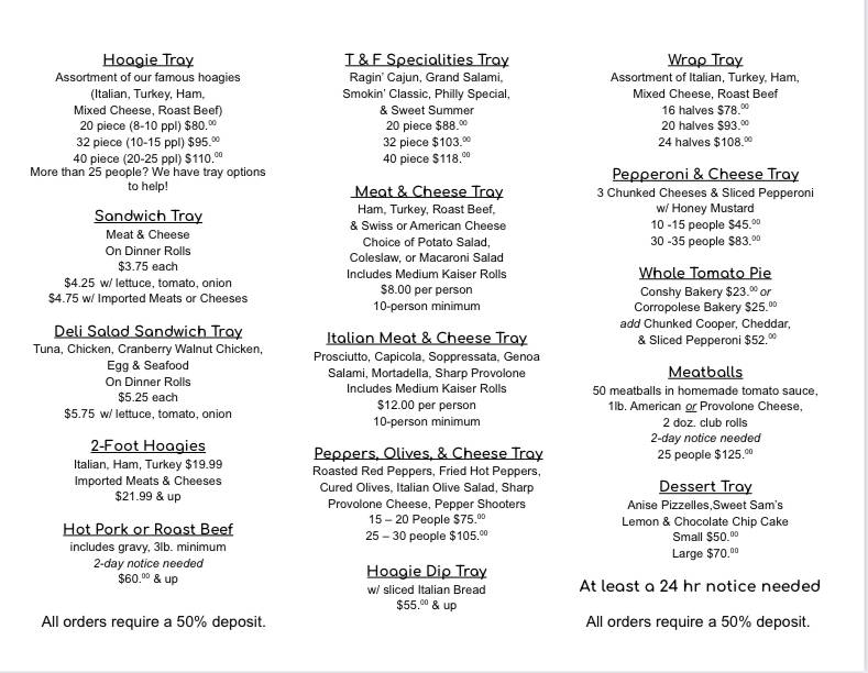 Menu at T & F Farmers' Pride cafe, Philadelphia