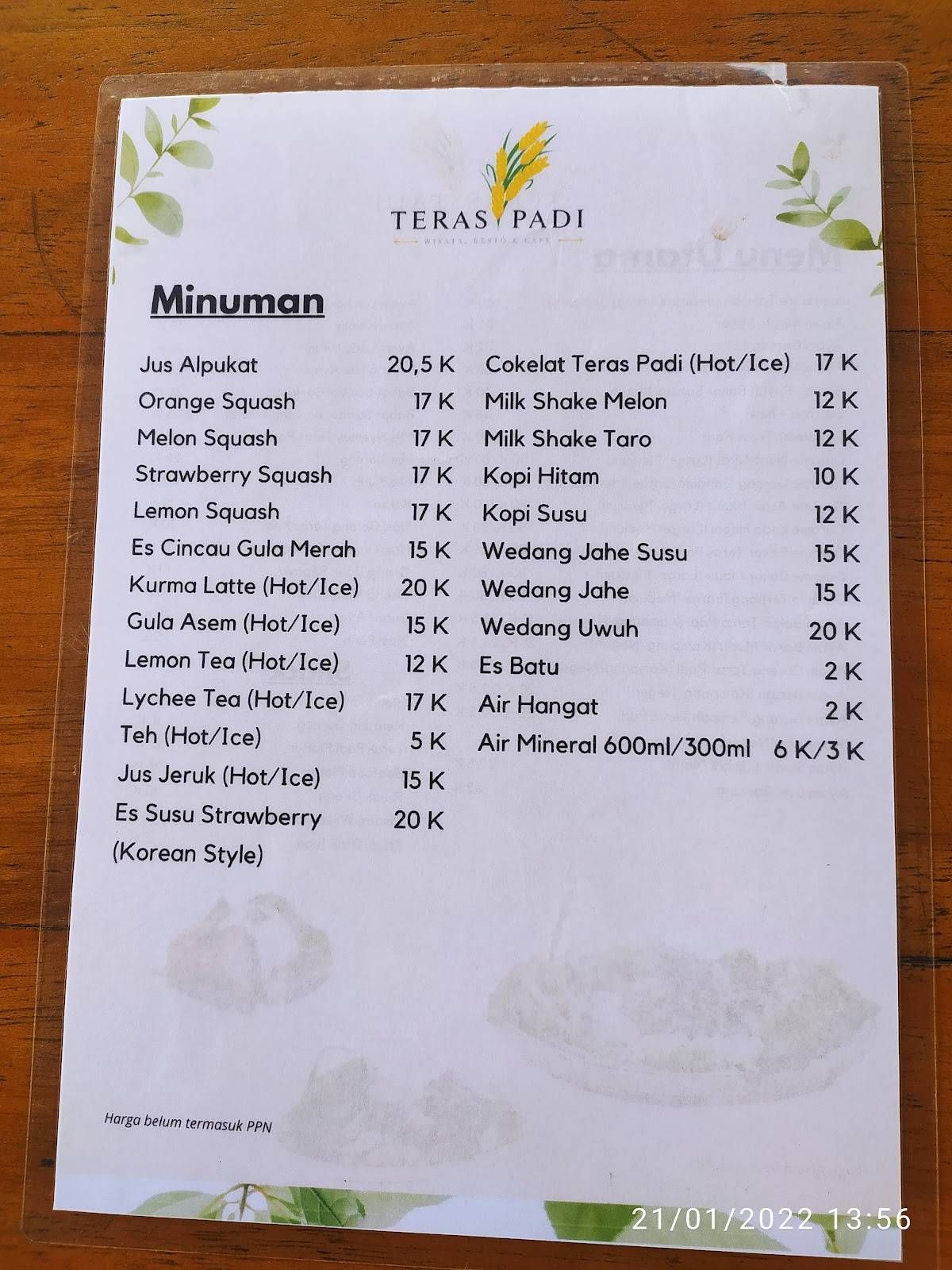 Carta de TERAS PADI Resto, Wisata dan Cafe, Indonesia