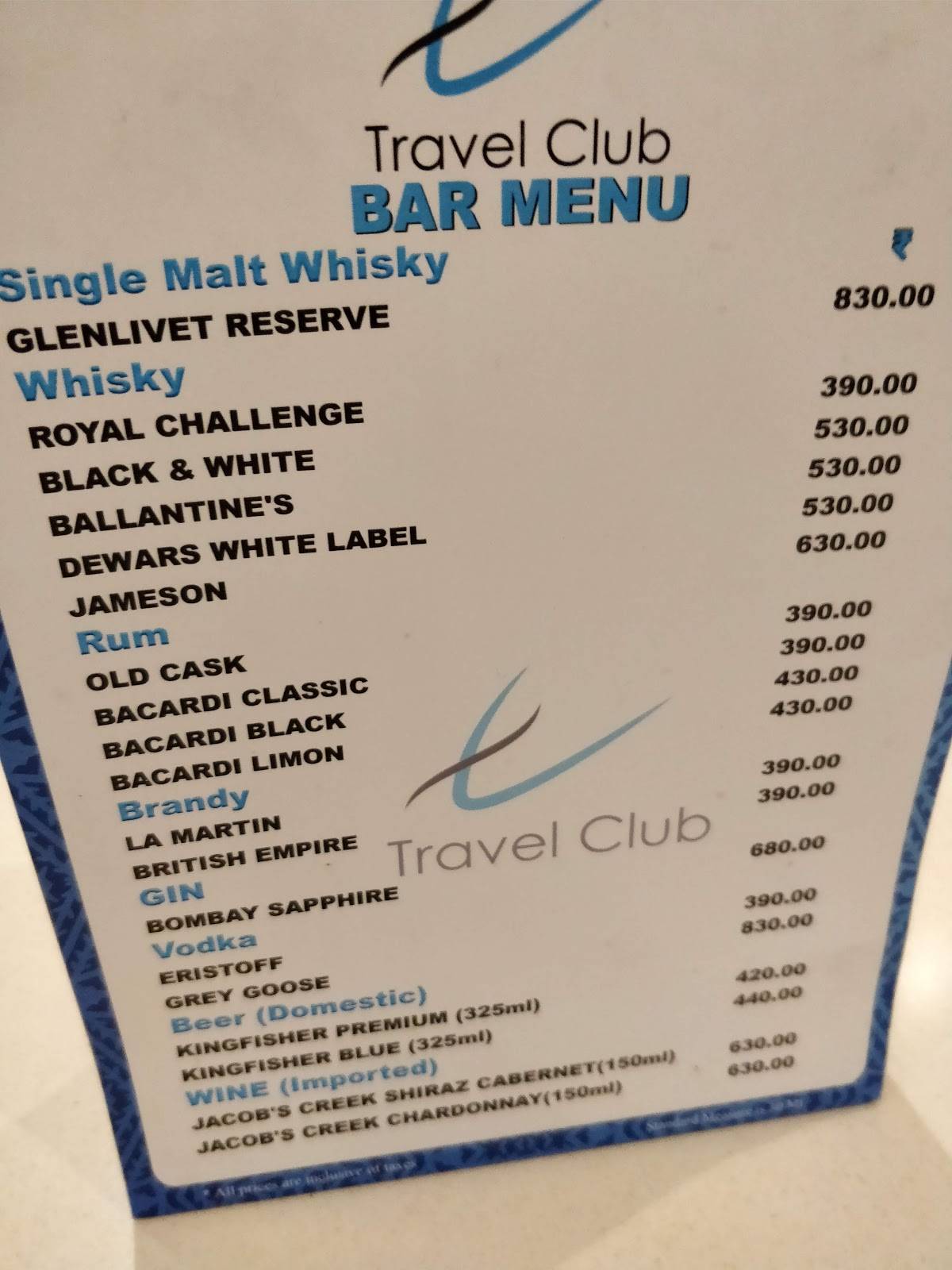 Menu at TFS Lounge Domestic Airport Terminal, Chennai
