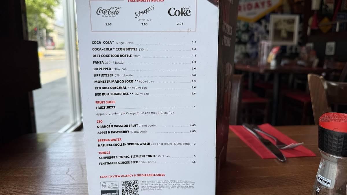 Menu at TGI Fridays - Nottingham restaurant, Nottingham, The Cornerhouse