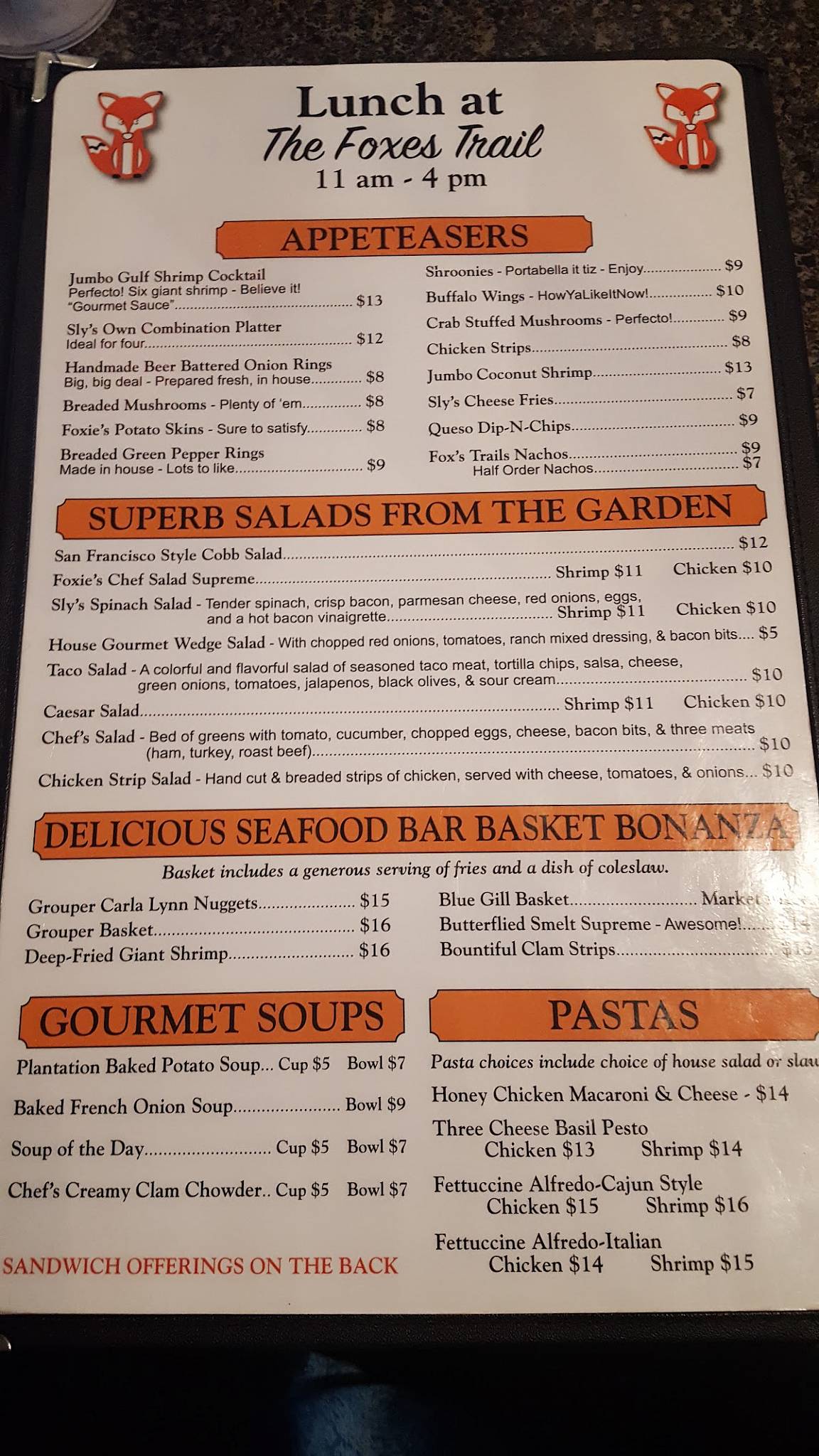 Menu at THE FOXES TRAILS pub & bar, Kokomo