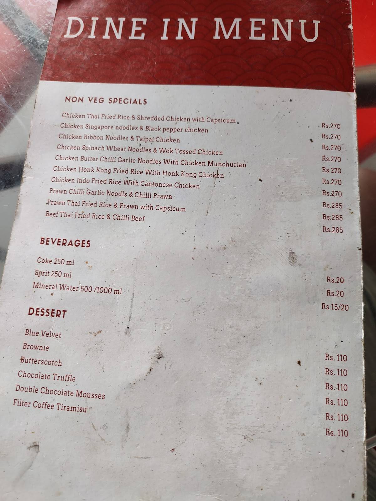Menu at THE RED BOX Urapakkam, Chennai