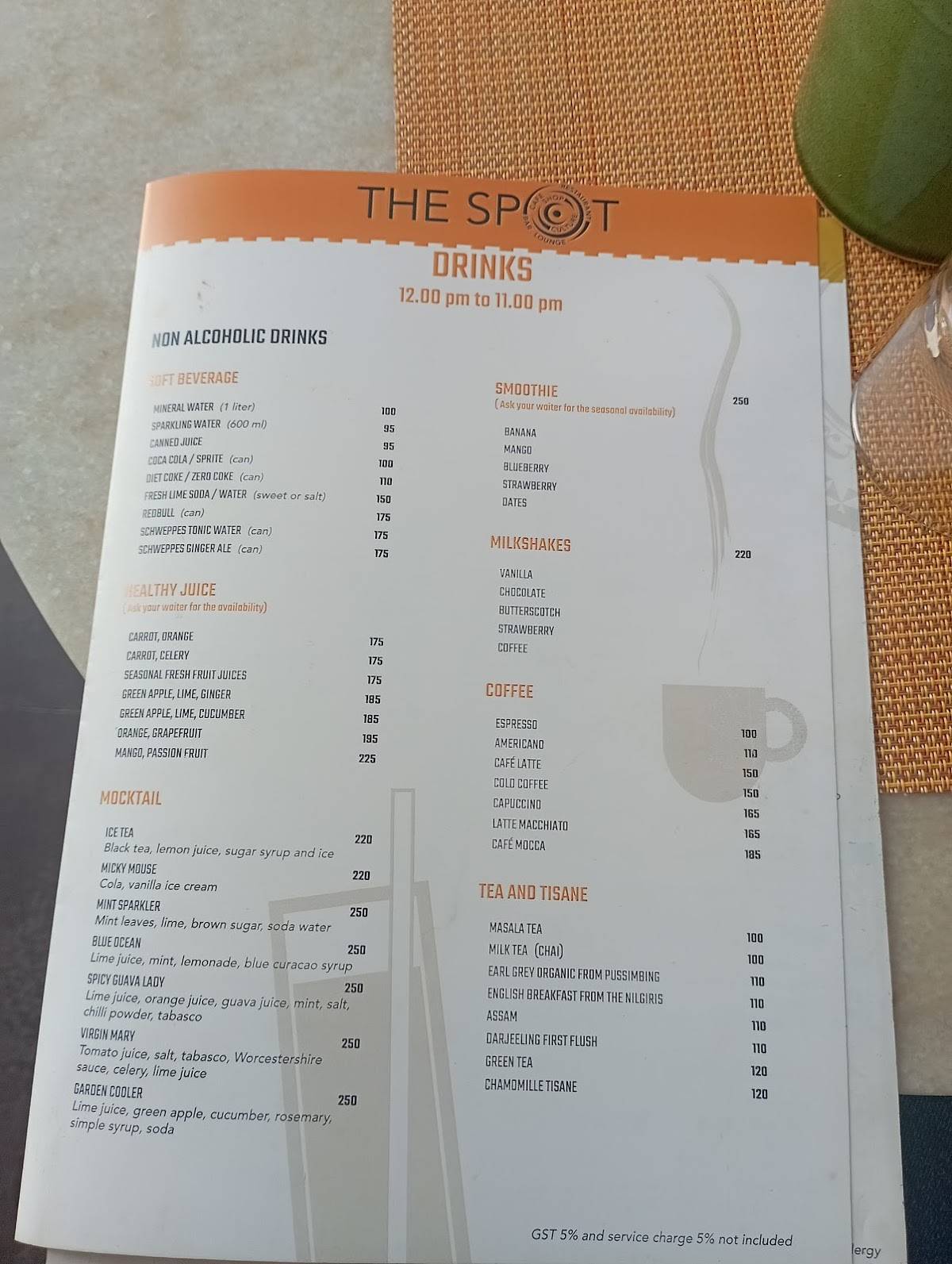 Menu at THE SPOT, Puducherry